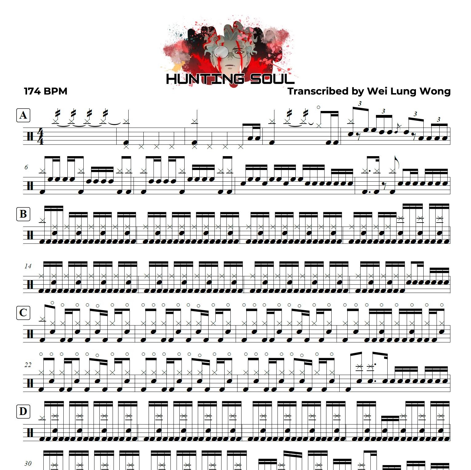 HAYASii - Hunting Soul Drum Sheet Music – Art of Drumming HQ
