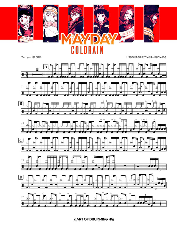 Mayday Coldrain Drum Sheet Music Score Transcription – Art of Drumming HQ